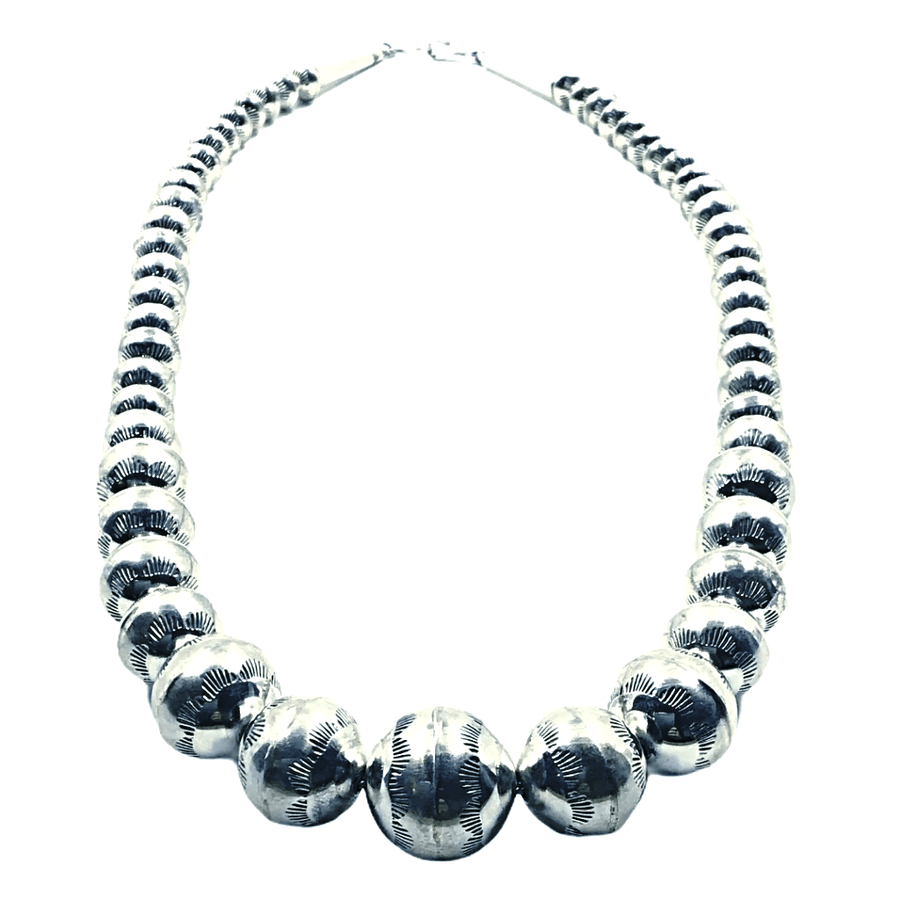 Navajo Sterling Silver Hand Stamped Beads N.ecklace - G Navajo Sterling Silver Hand Stamped Beads N.ecklace - G